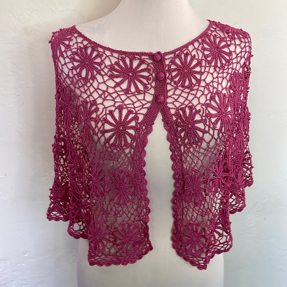 Not Listed | Sweaters | Boho Ruby Red Floral Crocheted Three Button ...